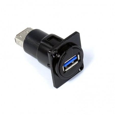 Black USB 3.0 Panel Pass Through Socket Mount - Arcade Express