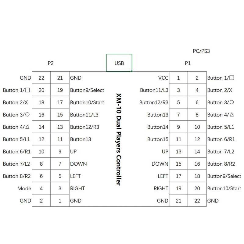 Arcade Interface Xin Mo 2 Spieler USB PC / PS3 / Raspberry - Arcade Express