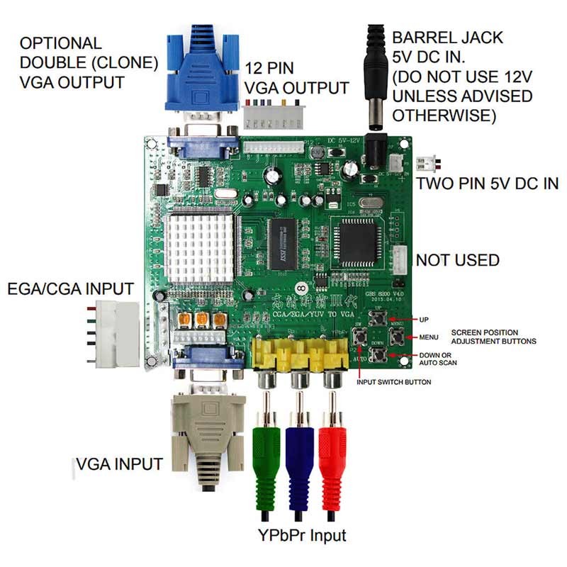 GBS8200 cga2vga CGA / EGA / YUV a VGA Video Converter - Arcade Express