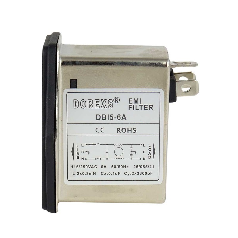 IEC DBI5 6A Switch Power Socket with EMI filter On / Off DOREXS ...